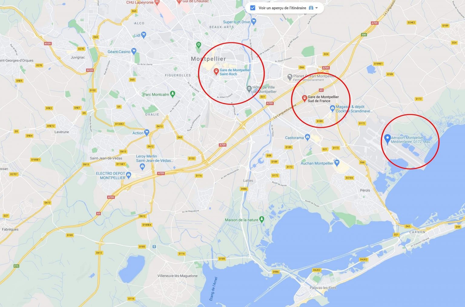 Mappe e percorsi dettagliati di Montpellier